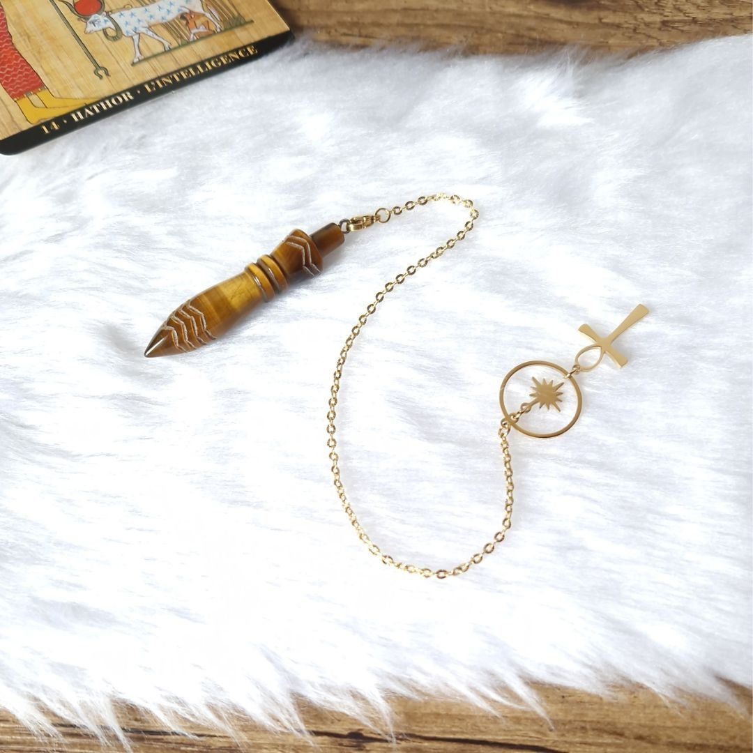 Pendule de Thot en Oeil de Tigre - Croix Ankh - Lost-tresors-egypte